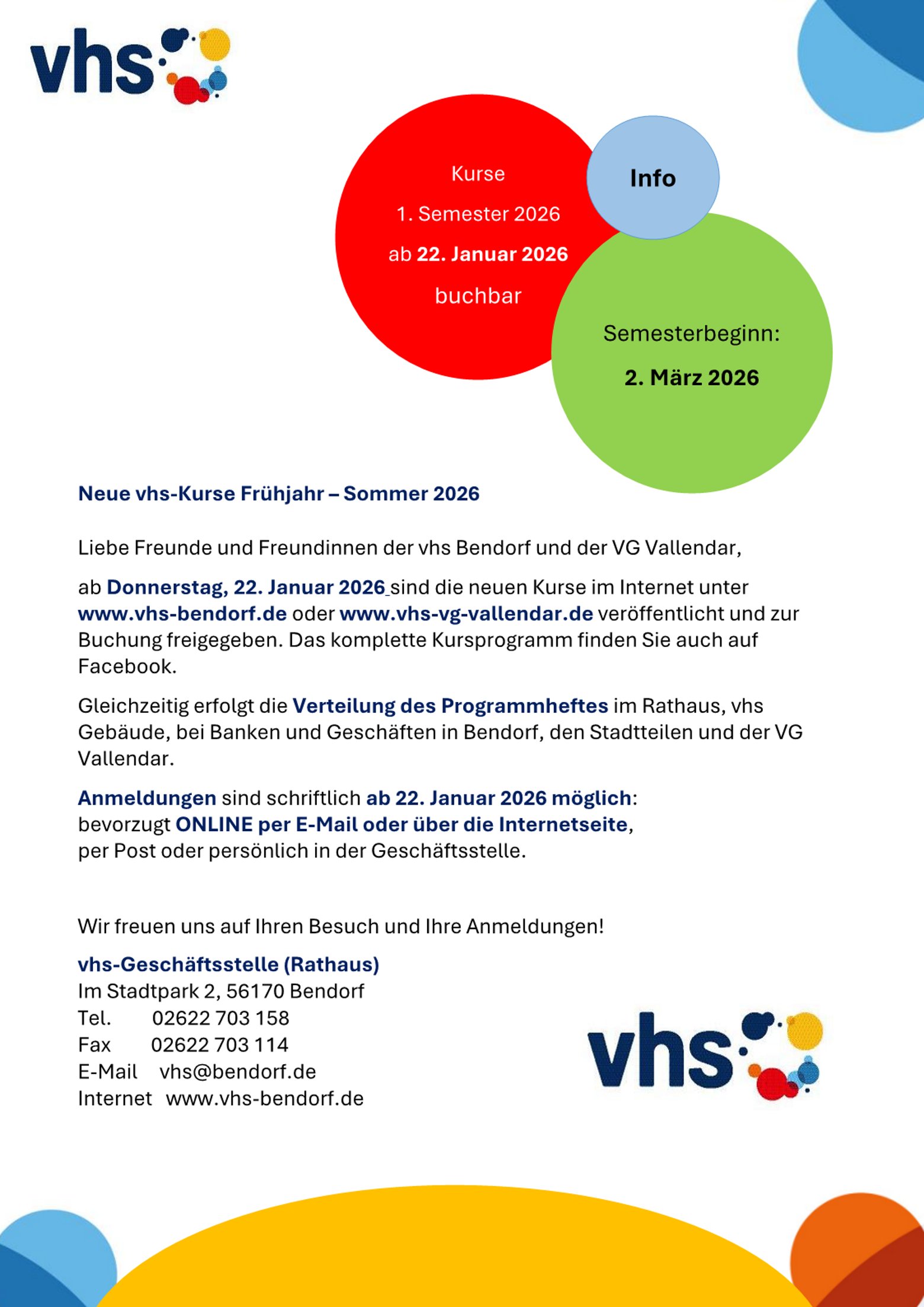 Neue vhs-Kurse | Verbandsgemeinde Vallendar